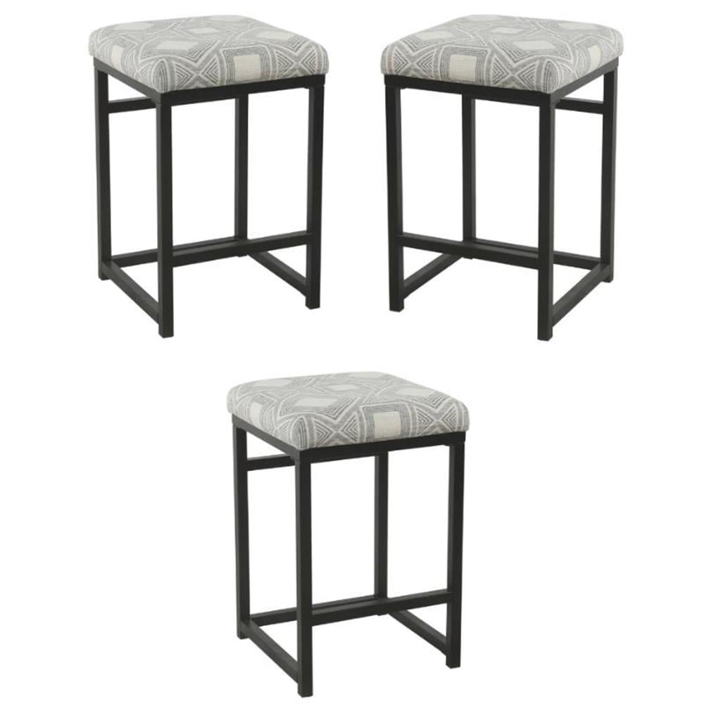 Home Square 24" Metal and Fabric Geometric Counter Stool in Charcoal ...