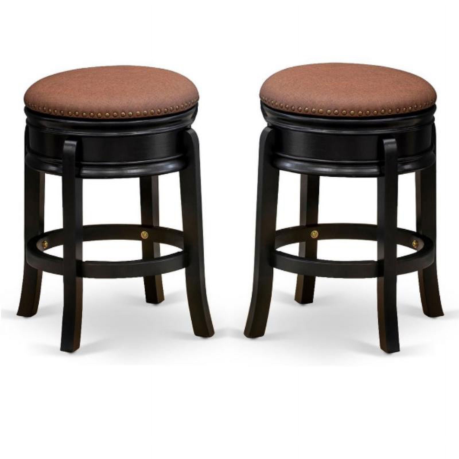 Home Square 24" Round Wood Backless Bar Stool in Black & Brown - Set of ...