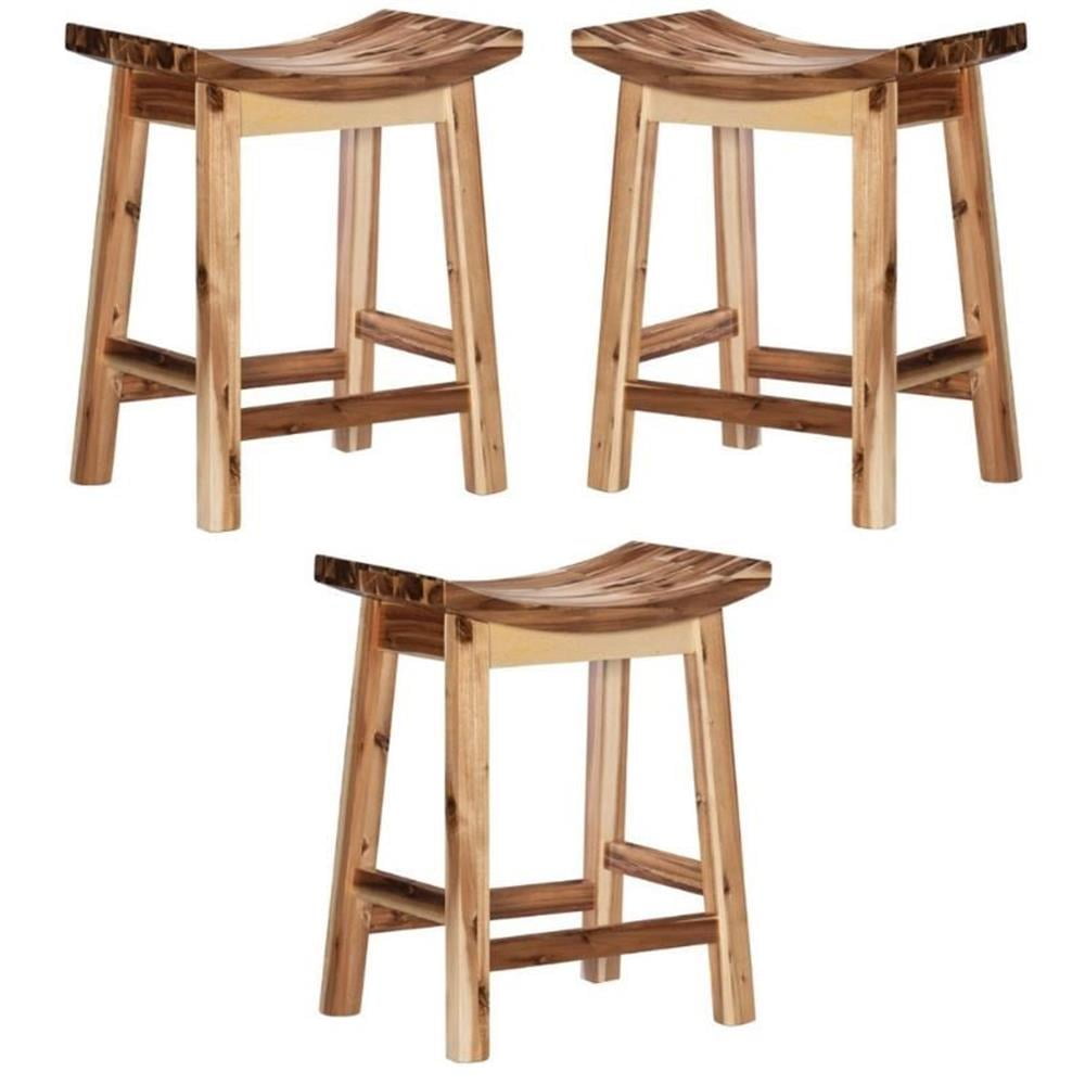 Home Square 24" Saddle Wood Counter Stool in Light Natural Brown - Set ...