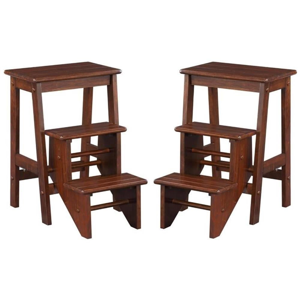 Home Square 24" Stationary Bar Step Stool in Cappuccino - Set of 2 ...