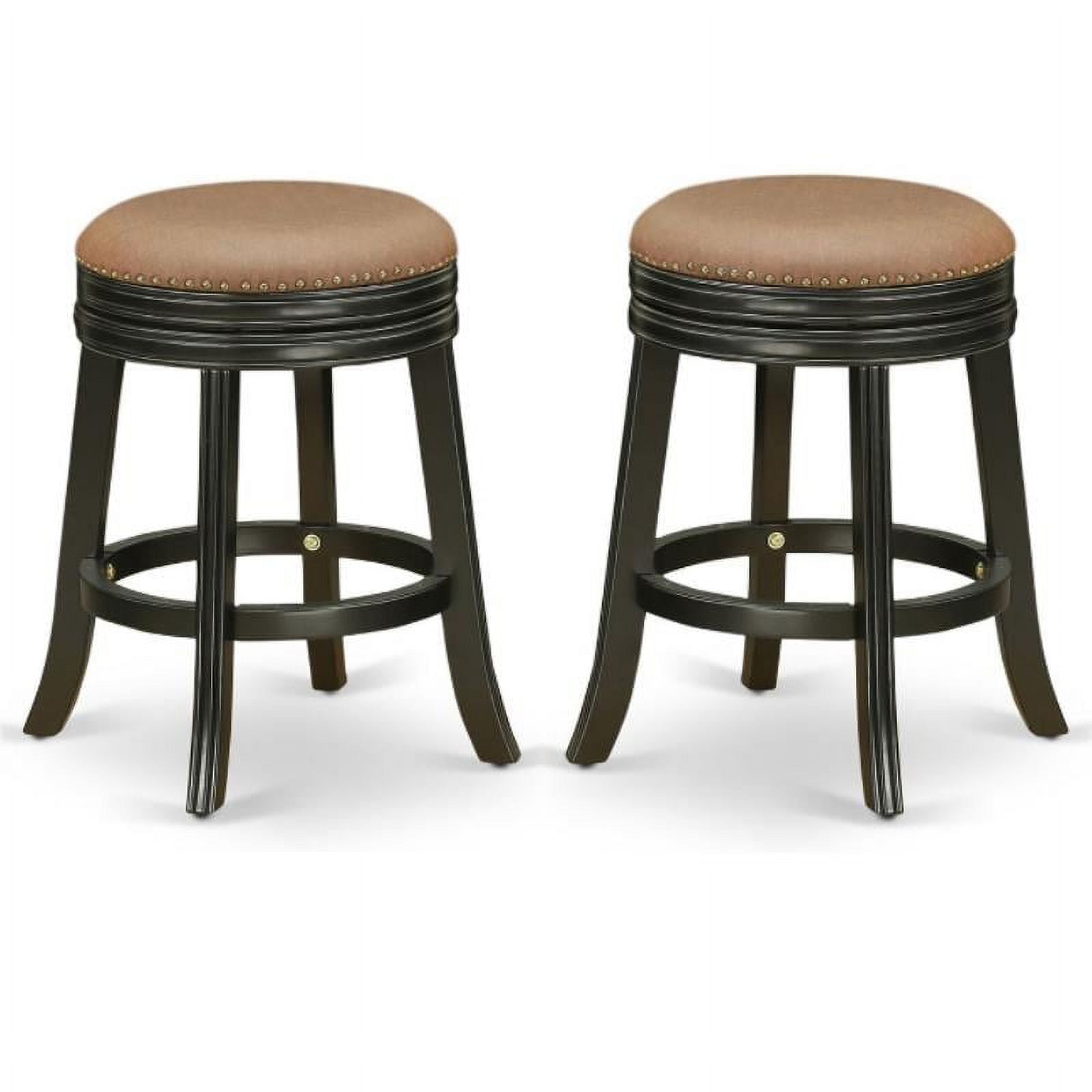 Home Square 24" Wood Backless Bar Stool in Black & Brown - Set of 2 ...