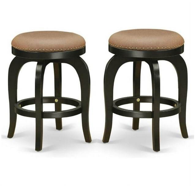 Home Square 24" Wood Swivel Backless Bar Stool in Black & Brown - Set ...