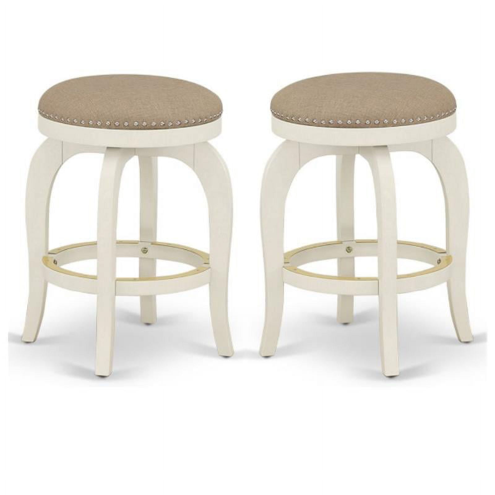 Home Square 24" Wood Swivel Backless Bar Stool in Linen White - Set of ...