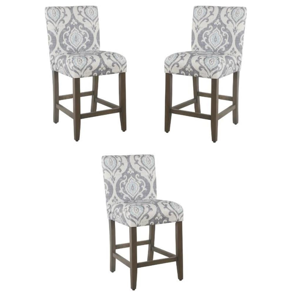 Home Square 24" Wood and Fabric Parsons Counter Stool in Suri Blue ...