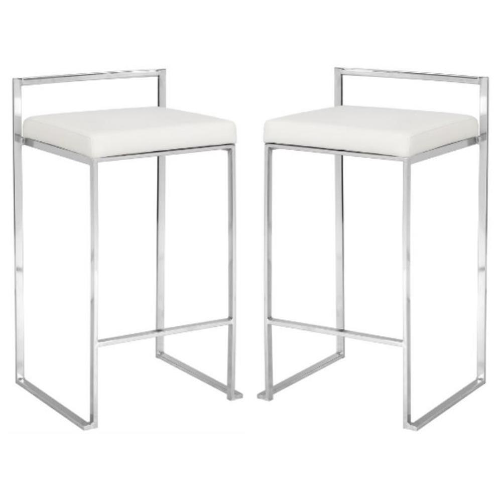 Home Square 25.25" Chrome Counter Stool in Soft Gray - Set of 2 ...