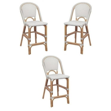 Home Square 27" Rattan and Cotton Counter Stool in White - Set of 2 ...