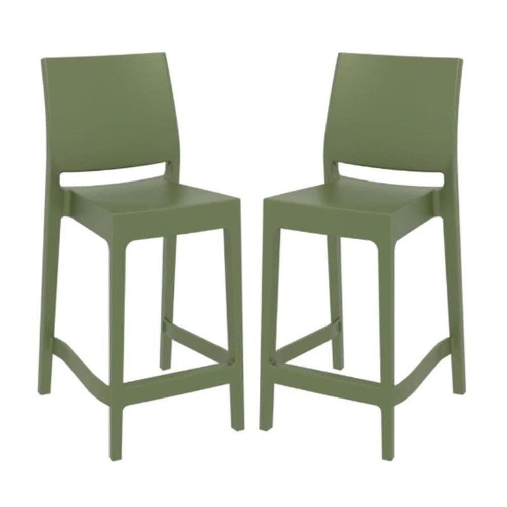 Home Square 25.6" Resin Counter Stool in Olive Green - Set of 2 ...