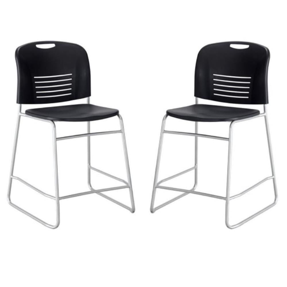 Home Square 25" Counter Drafting Chair in Black and Silver - Set of 2 ...