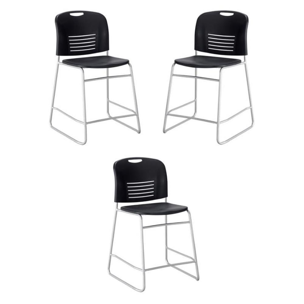 Home Square 25" Counter Drafting Chair in Black and Silver - Set of 3 ...