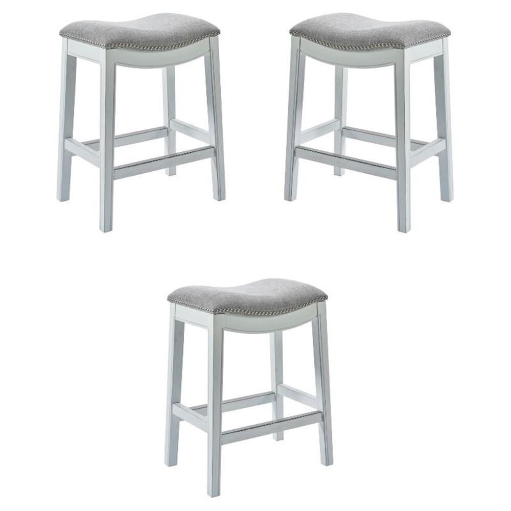 Home Square 25" Solid Wood Farmhouse Kitchen Bar Stools in White Wash ...