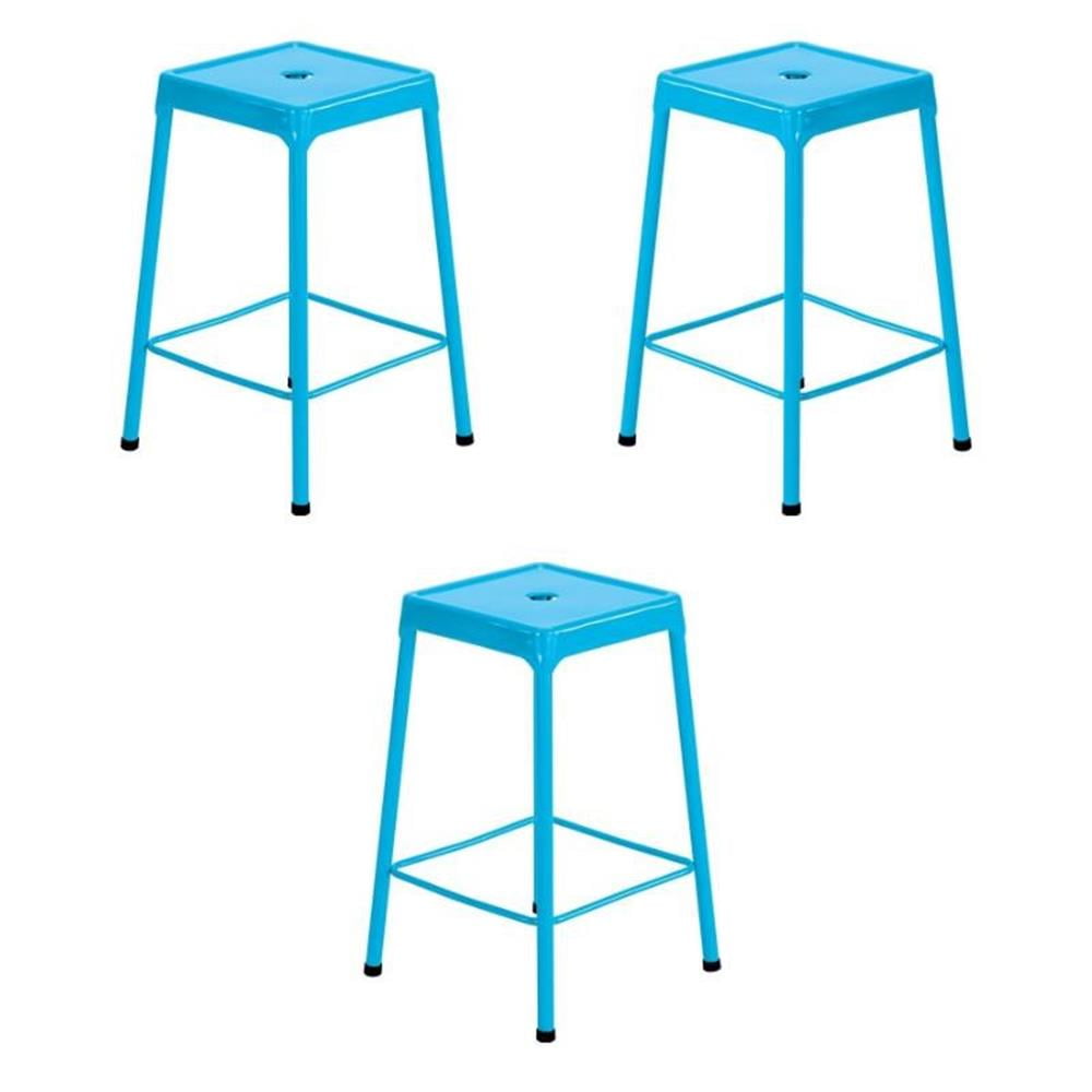 Home Square 25"H Steel Backless Counter Stool in Glossy Blue - Set of 3 ...
