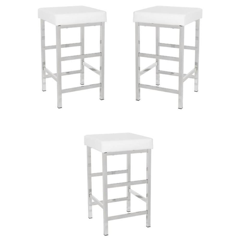 Home Square 26" Backless Stool in White Fabric with Chrome Legs - Set ...