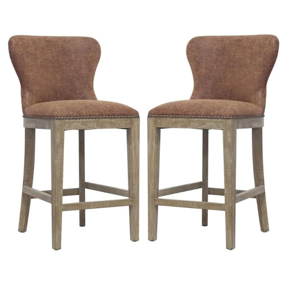 Home Square 26" Counter Stool in Brown/Nubuck Chocolate - Set of 2 ...