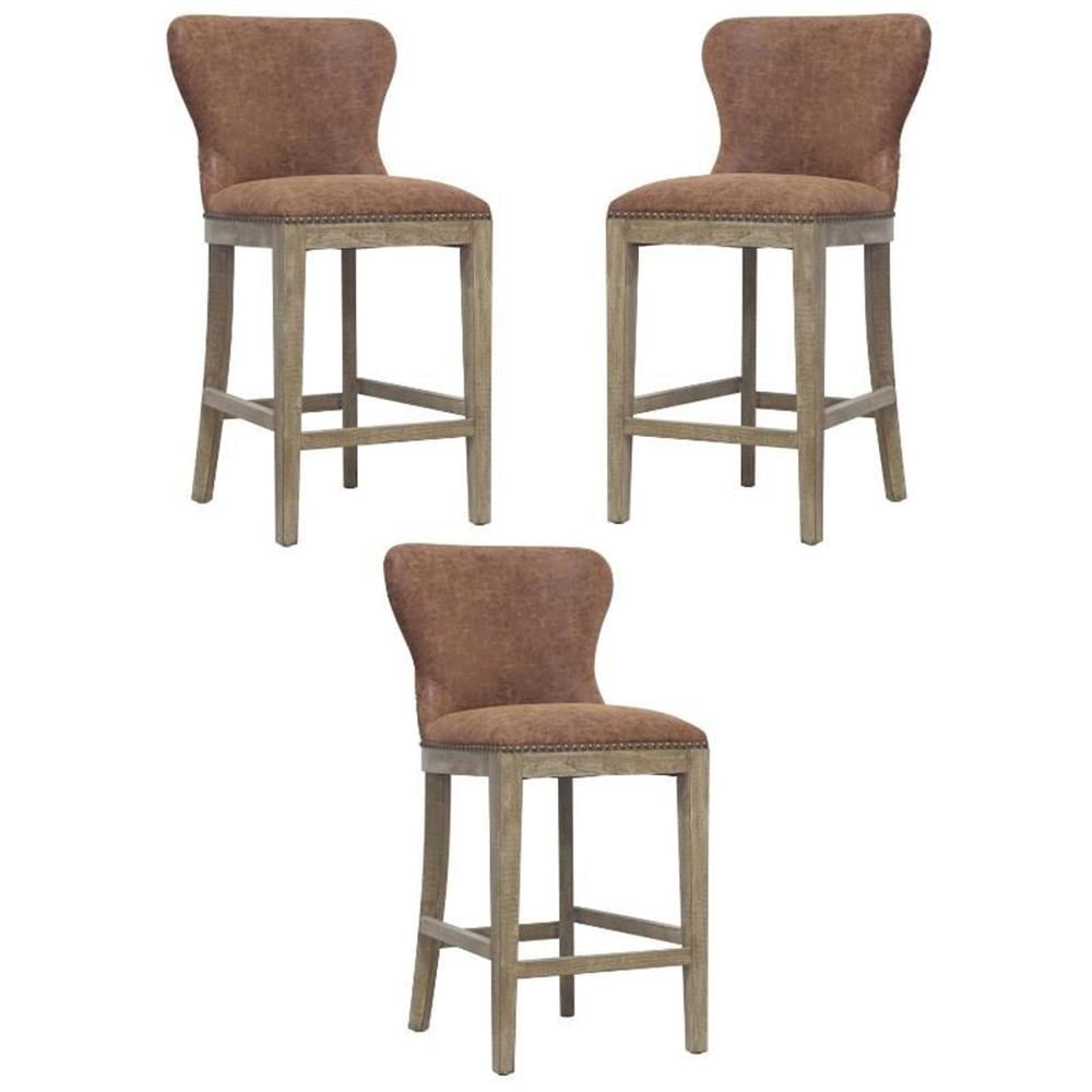 Home Square 26" Counter Stool in Brown/Nubuck Chocolate - Set of 3 ...