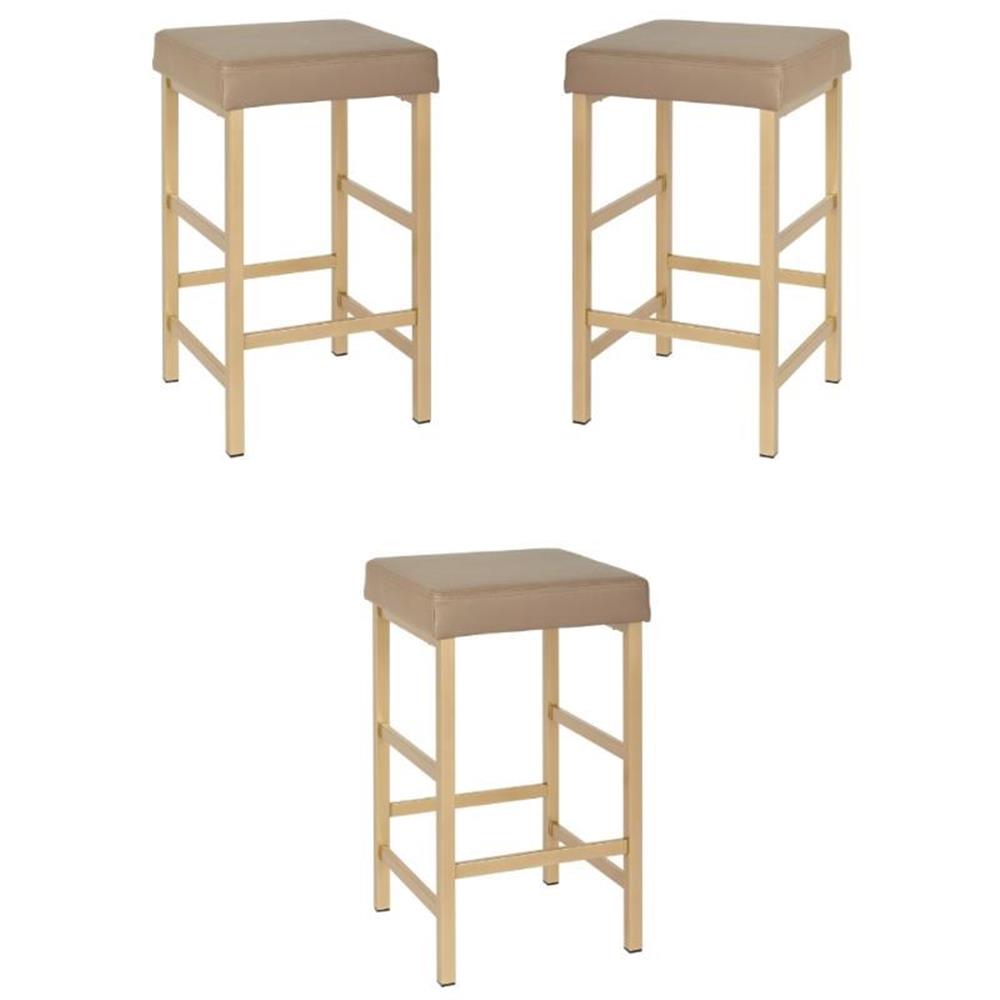 Home Square 26" Gold Backless Stool in Camel Brown Faux Leather - Set ...