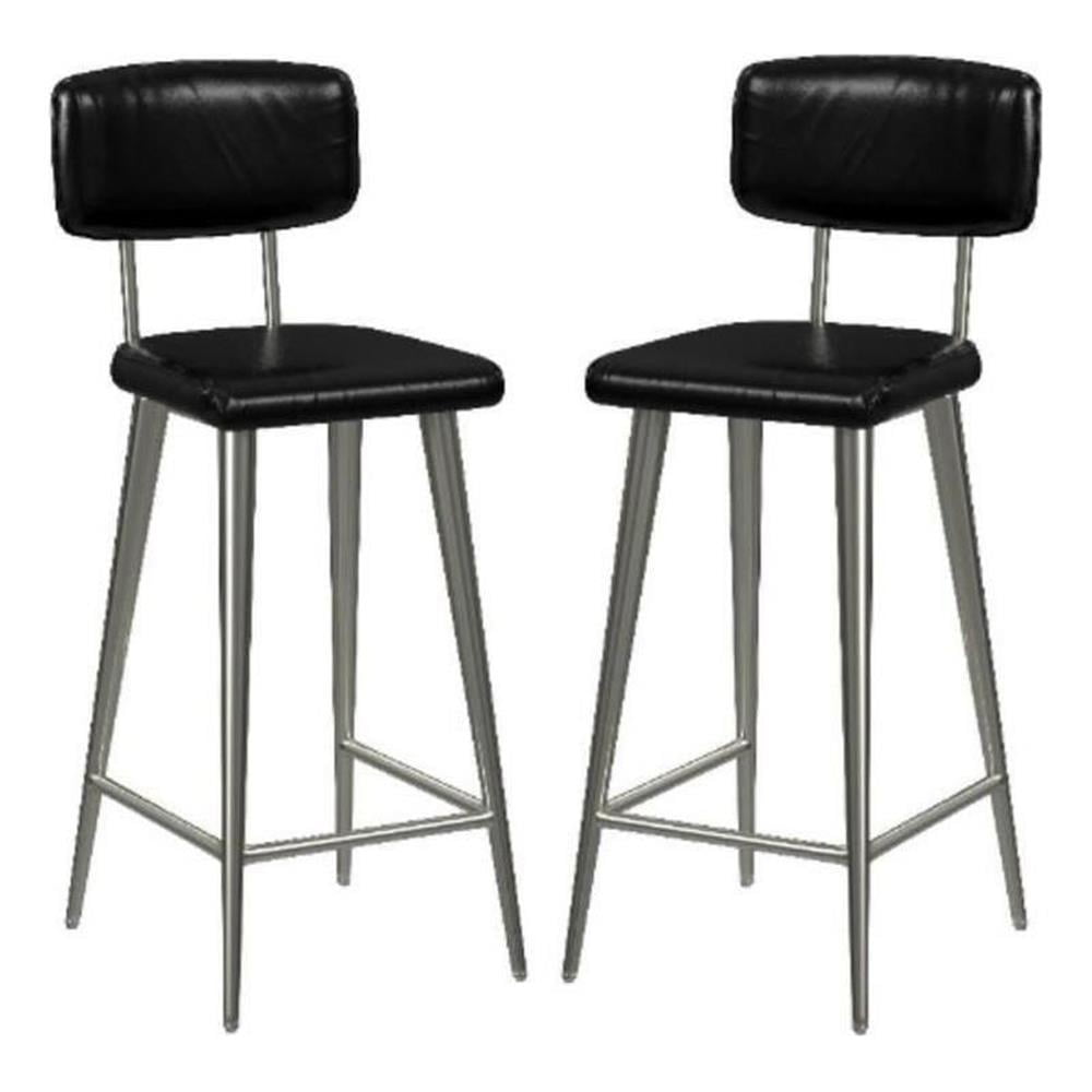 Home Square 26" Leather Rectangular Counter Stool in Black - Set of 2 ...