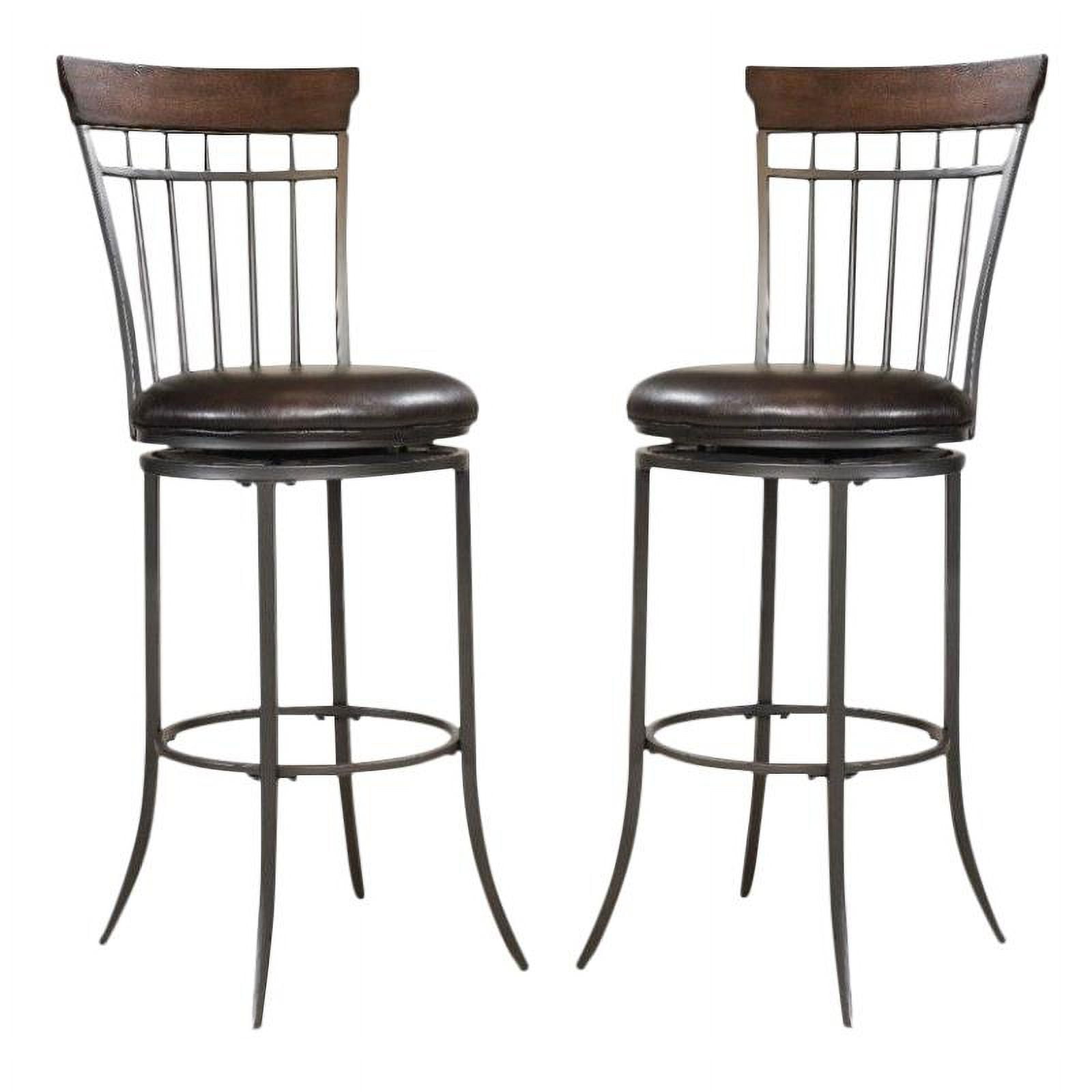 Home Square 26" Spindle Back Swivel Counter Stool in Brown - Set of 2 ...