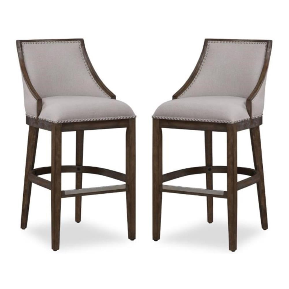 Home Square 26" Stationary Counter Stool in Drift Brown and Beige - Set ...