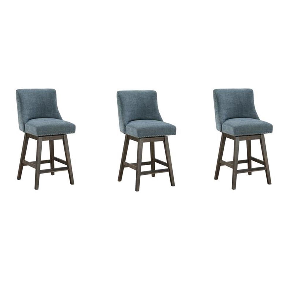 Home Square 26" Swivel Counter Stools in Navy Fabric with Gray Legs ...