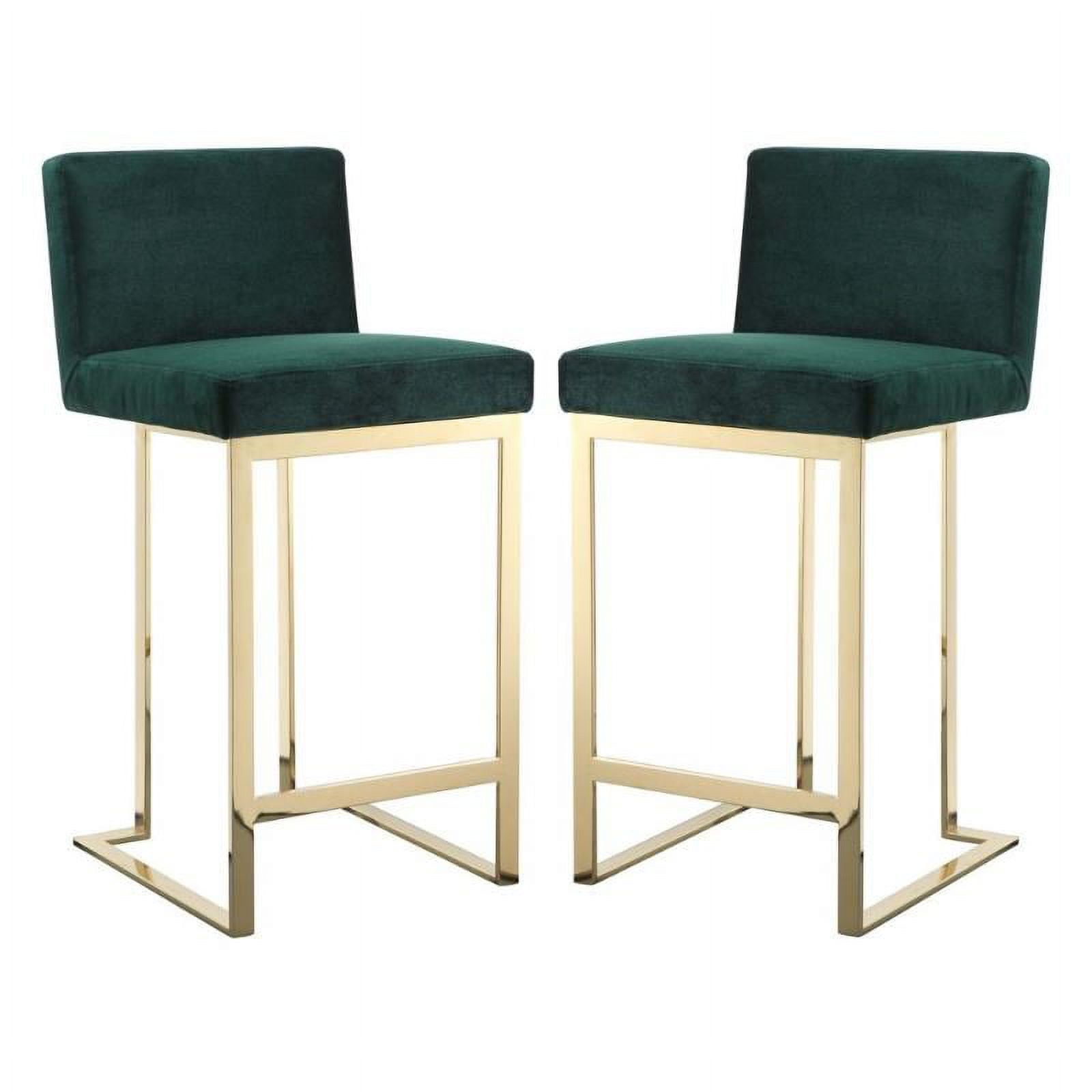 Home Square 26" Velvet & Steel Counter Stool in Green/Gold - Set of 2 ...