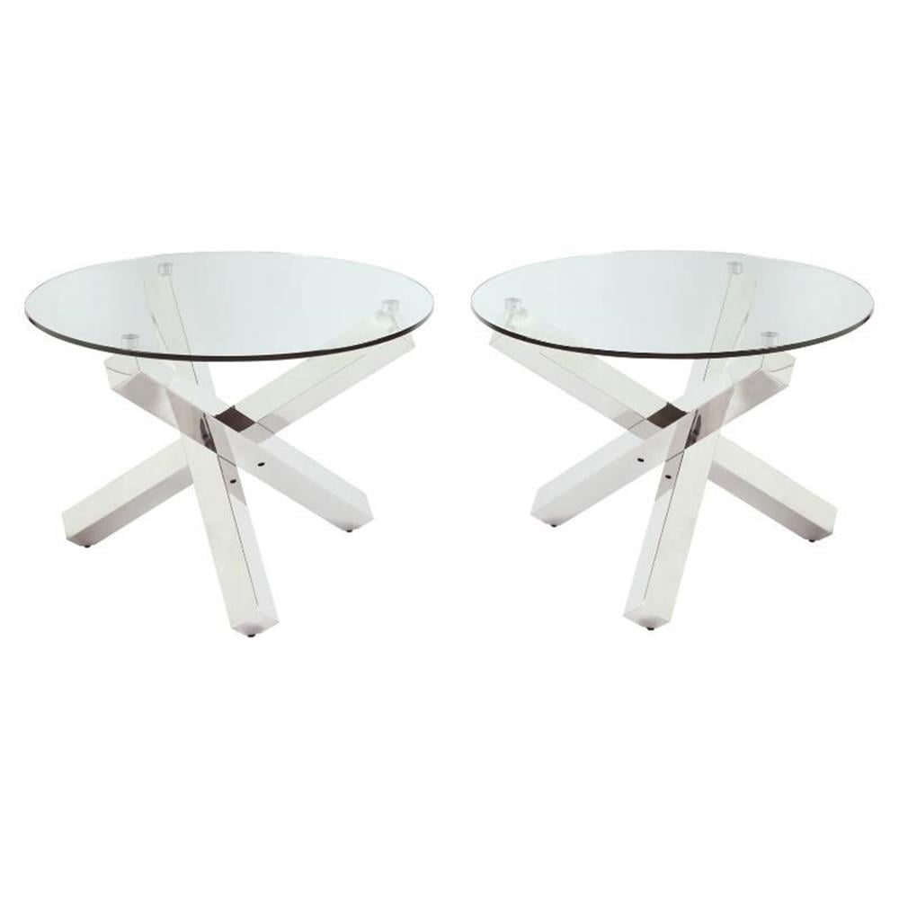 Home Square 27.56" Round Glass Lamp Table in Clear - Set of 2 - Walmart.com