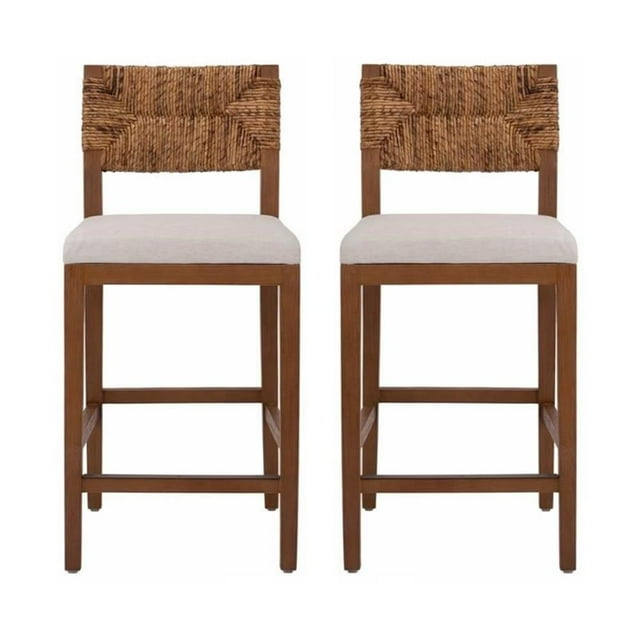"Home Square 27"" Height Seat Abaca Counter Stool with Wooden Legs in ...