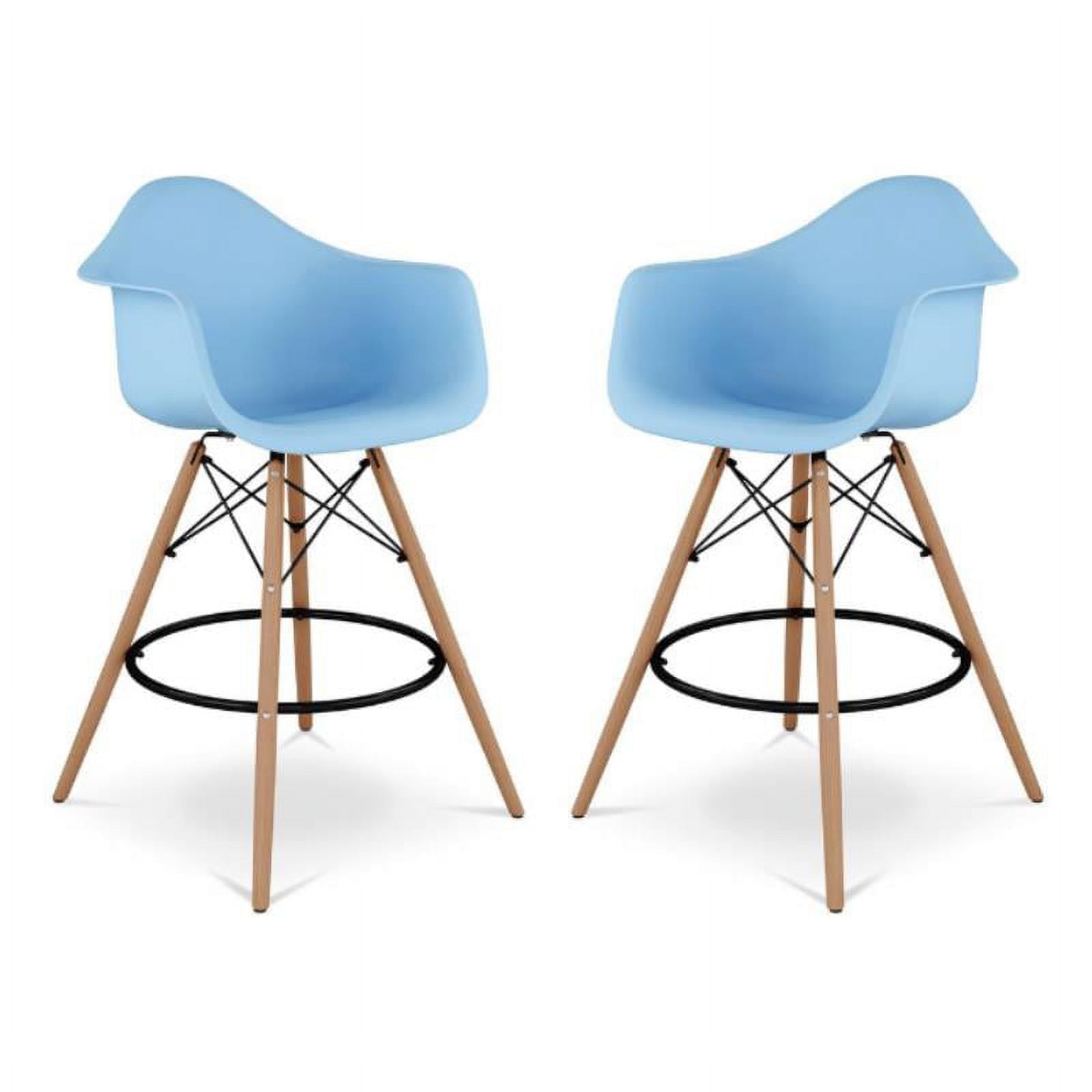 Home Square 28" Plastic Counter Stool with Arms in Blue - Set of 2 ...