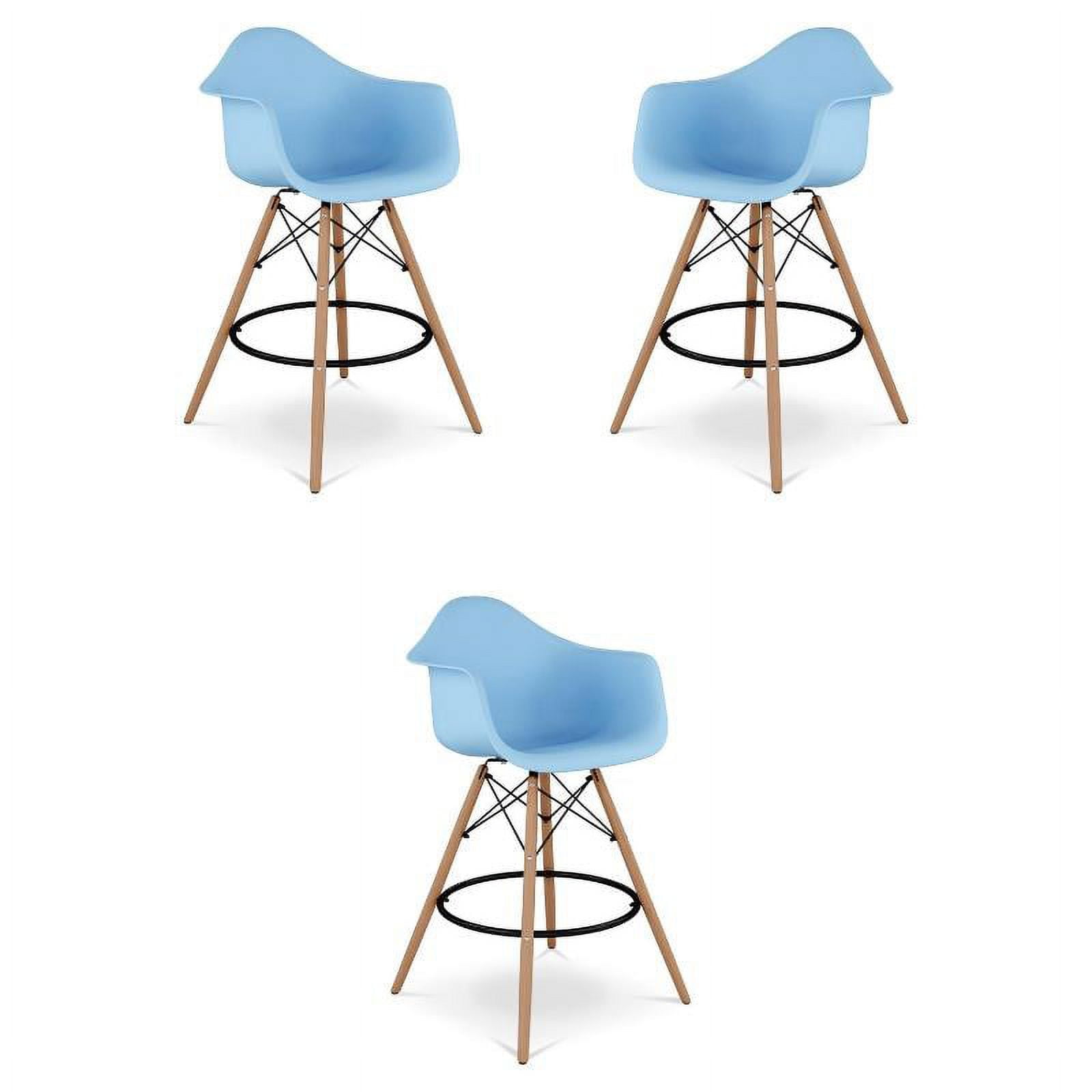 Home Square 28" Plastic Counter Stool with Arms in Blue - Set of 3 ...