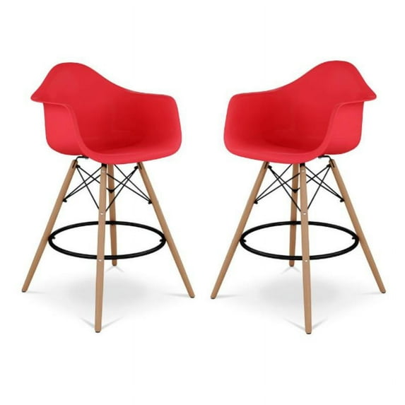 Home Square 28" Plastic Counter Stool with Arms in Red - Set of 2 ...