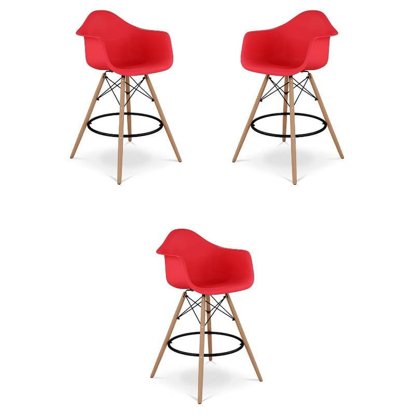 Home Square 28" Plastic Counter Stool with Arms in Red - Set of 3 ...