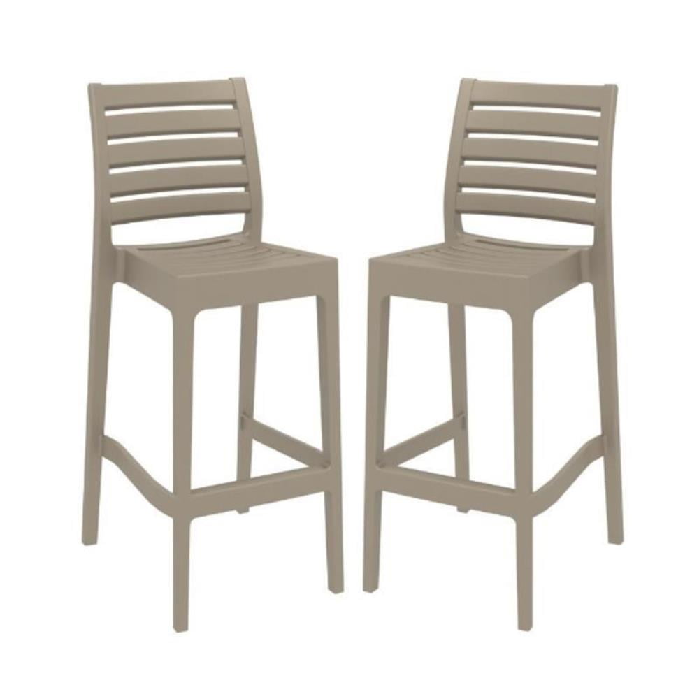 "Home Square 29.5"" Stackable Outdoor Bar Stool in Taupe, UV Resistant ...
