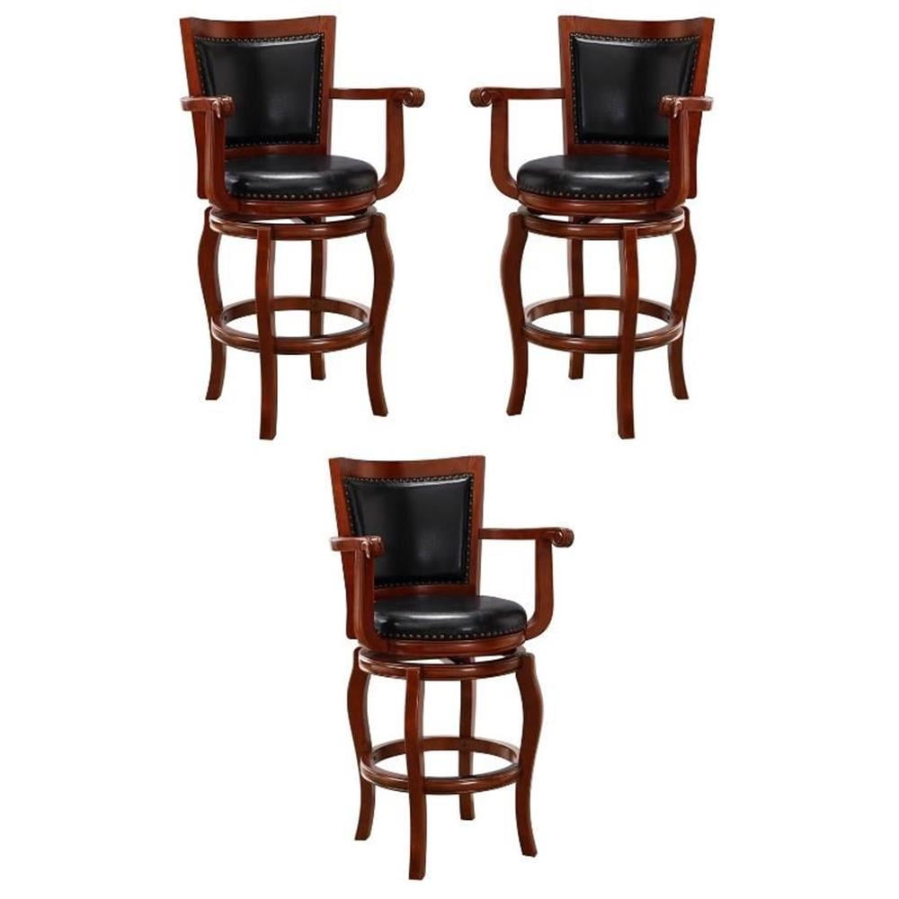 Home Square 29" Jones Memory Swivel Bar Stool in Cherry - Set of 3 ...
