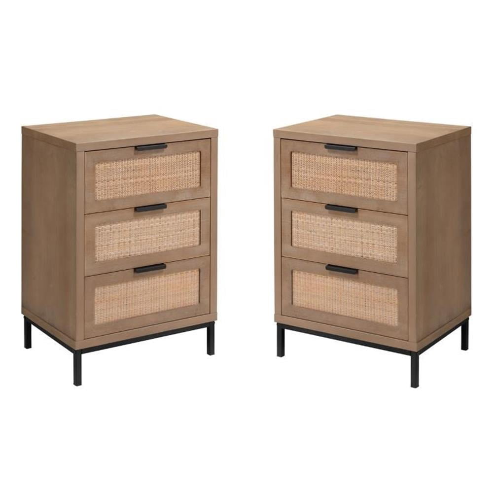 Home Square 3-Drawer MDF Wood and Iron Side Table in Brown & Black ...