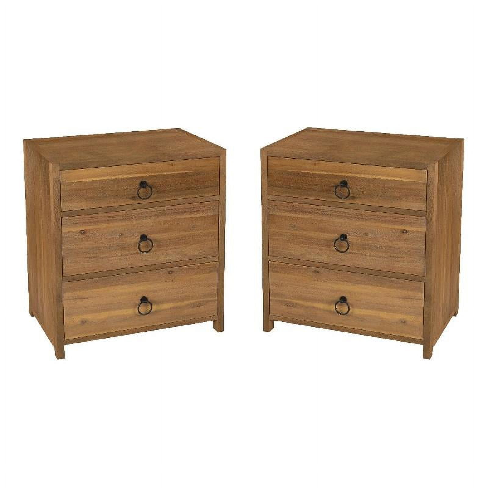 Home Square 3 Drawer Wood Nightstand in Natural Finish - Set of 2 ...