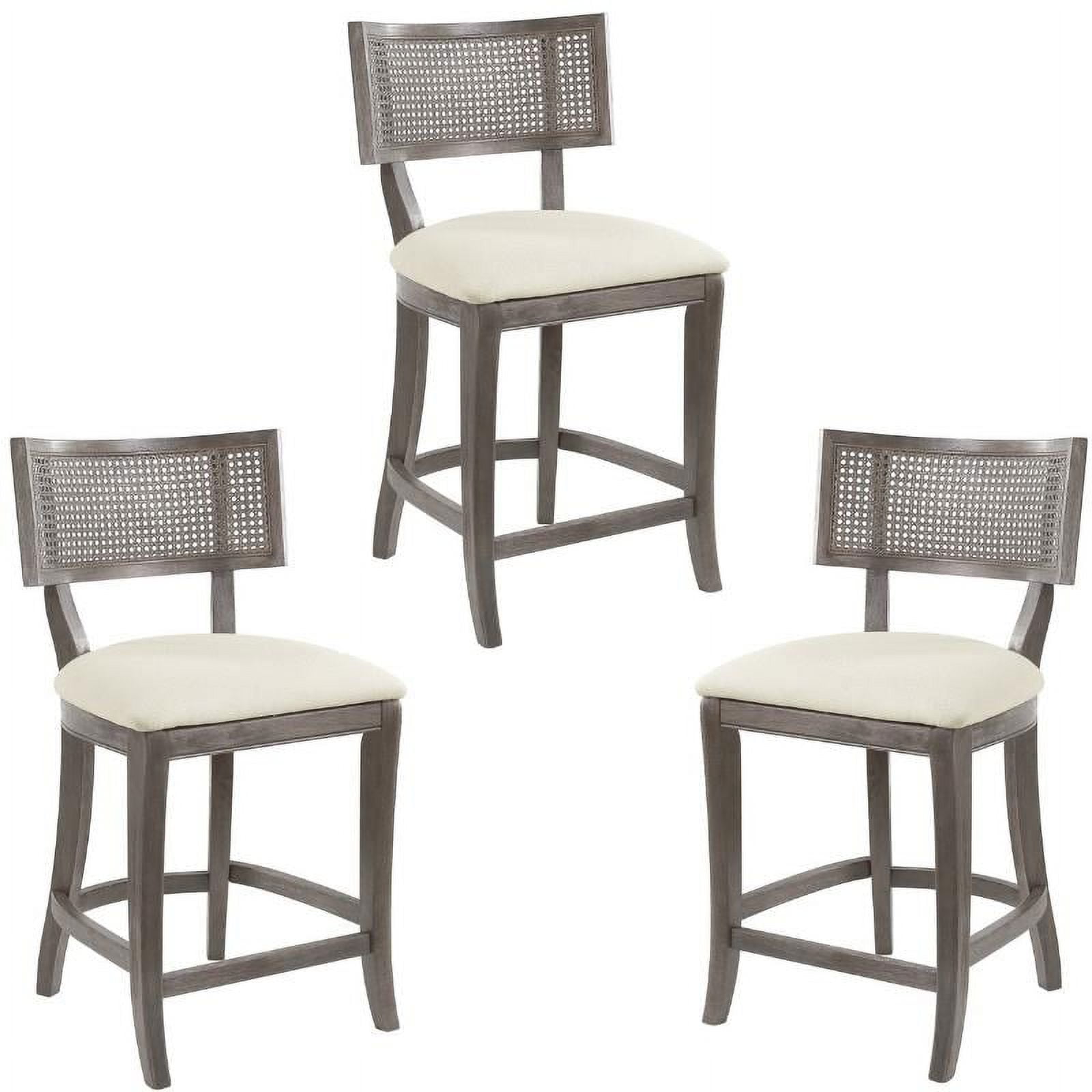 Home Square 3 Piece 26" Cane Back Linen Fabric Counter Stool Set in ...