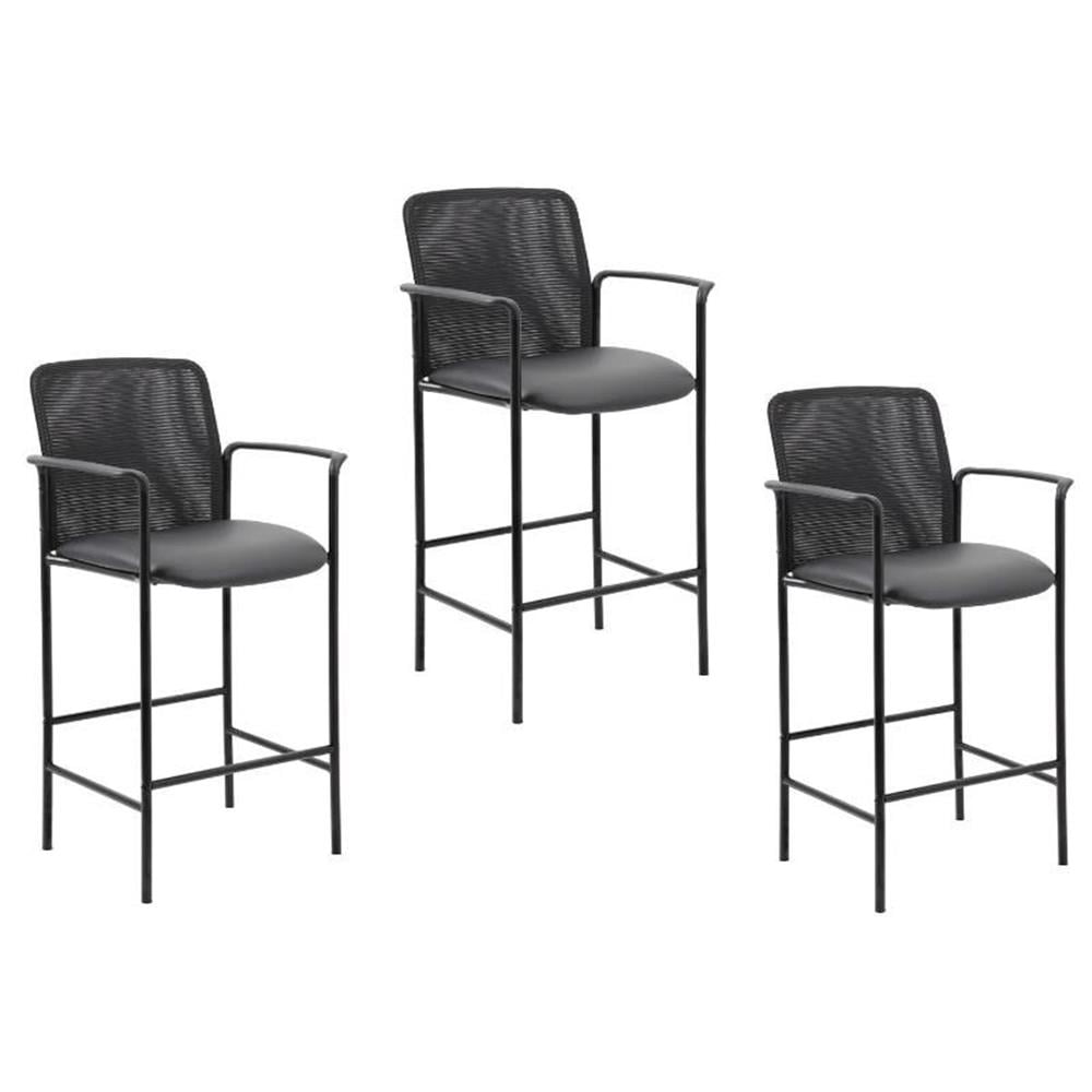Home Square 3 Piece Mesh-Back Counter Stool Set with Arms in Black ...