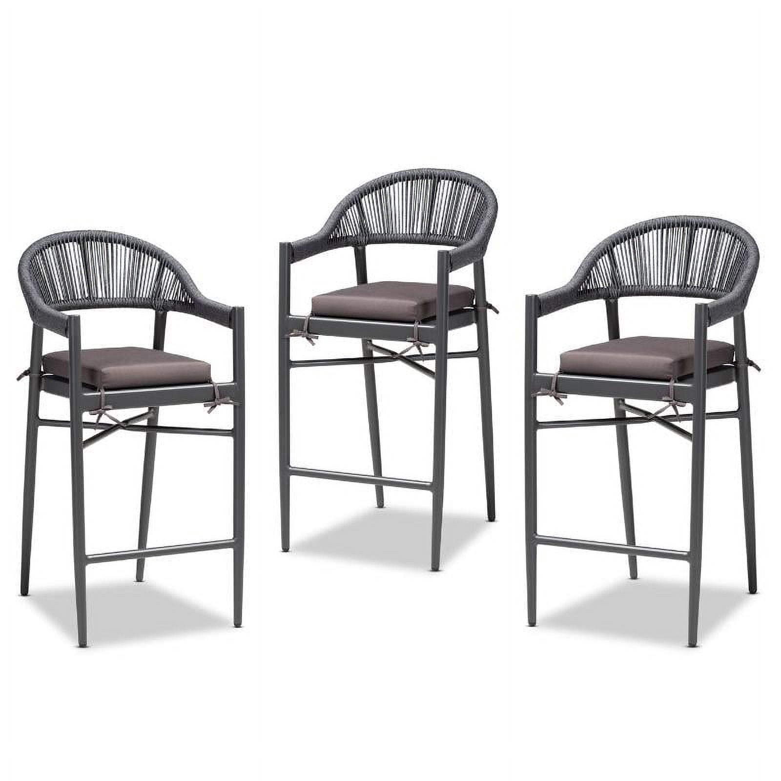 Home Square 3 Piece Rope and Metal Outdoor Bar Stool Set in Gray ...
