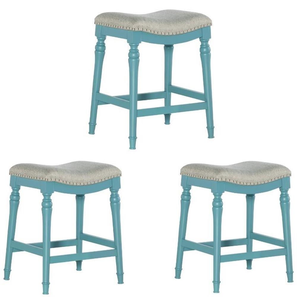 Home Square 3 Piece Saddle Polyester Upholstery Wood Counter Stool Set ...