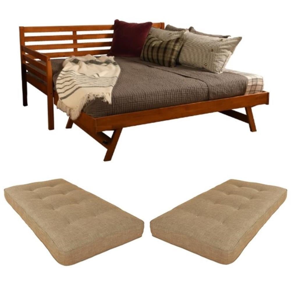 Home Square 3-Piece Set with 2 Fabric Daybed Mattresses and Wood Daybed ...