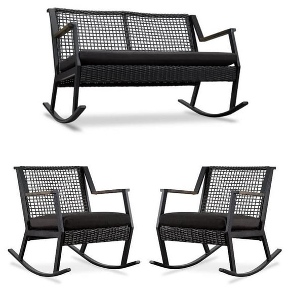 Home Square 3-Piece Set with 2 Patio Rocker Chairs & Patio Rocker Bench ...