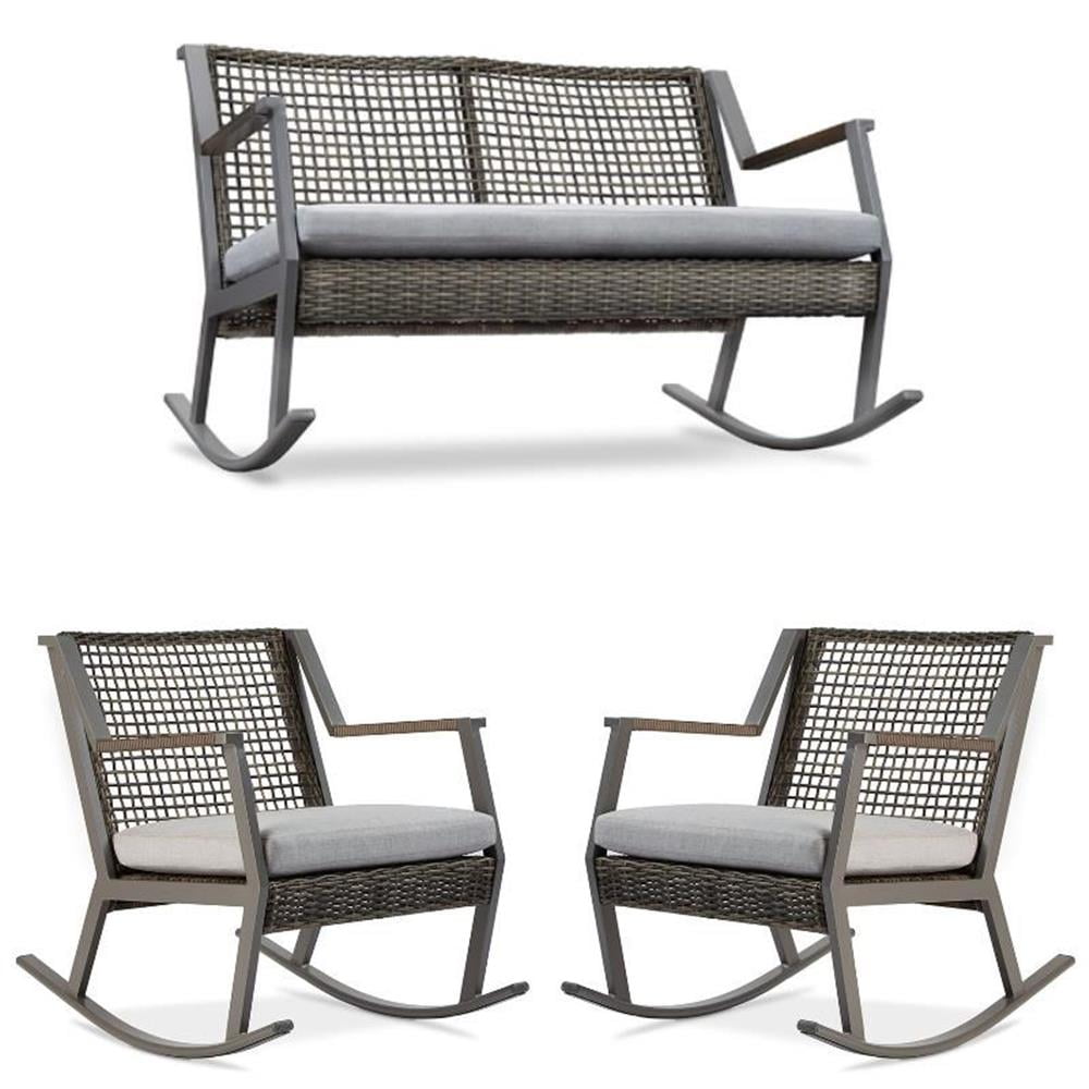Home Square 3-Piece Set with 2 Patio Rocker Chairs & Patio Rocker Bench ...