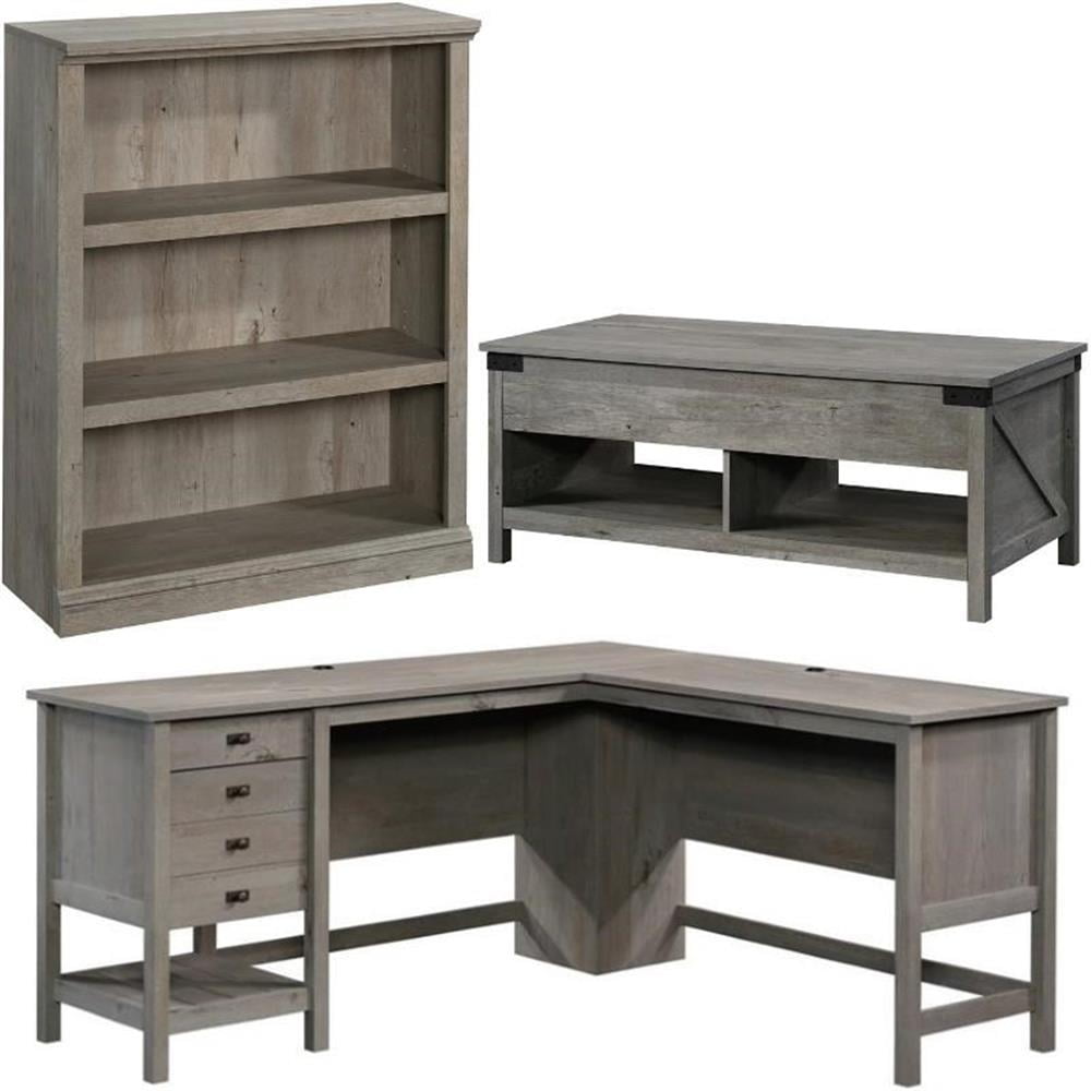 Home Square 3 Piece Set with 3-Shelf Bookcase L-Shape Computer Desk ...