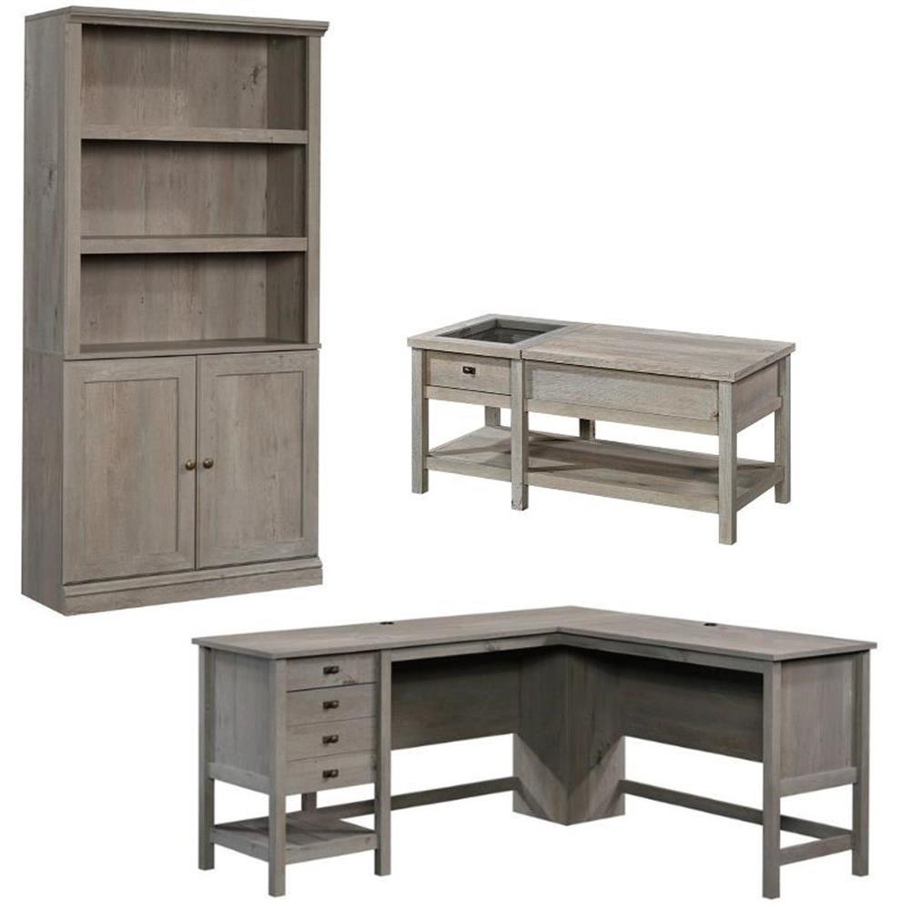 Home Square 3 Piece Set with 3-shelf Bookcase Coffee Table and Computer ...