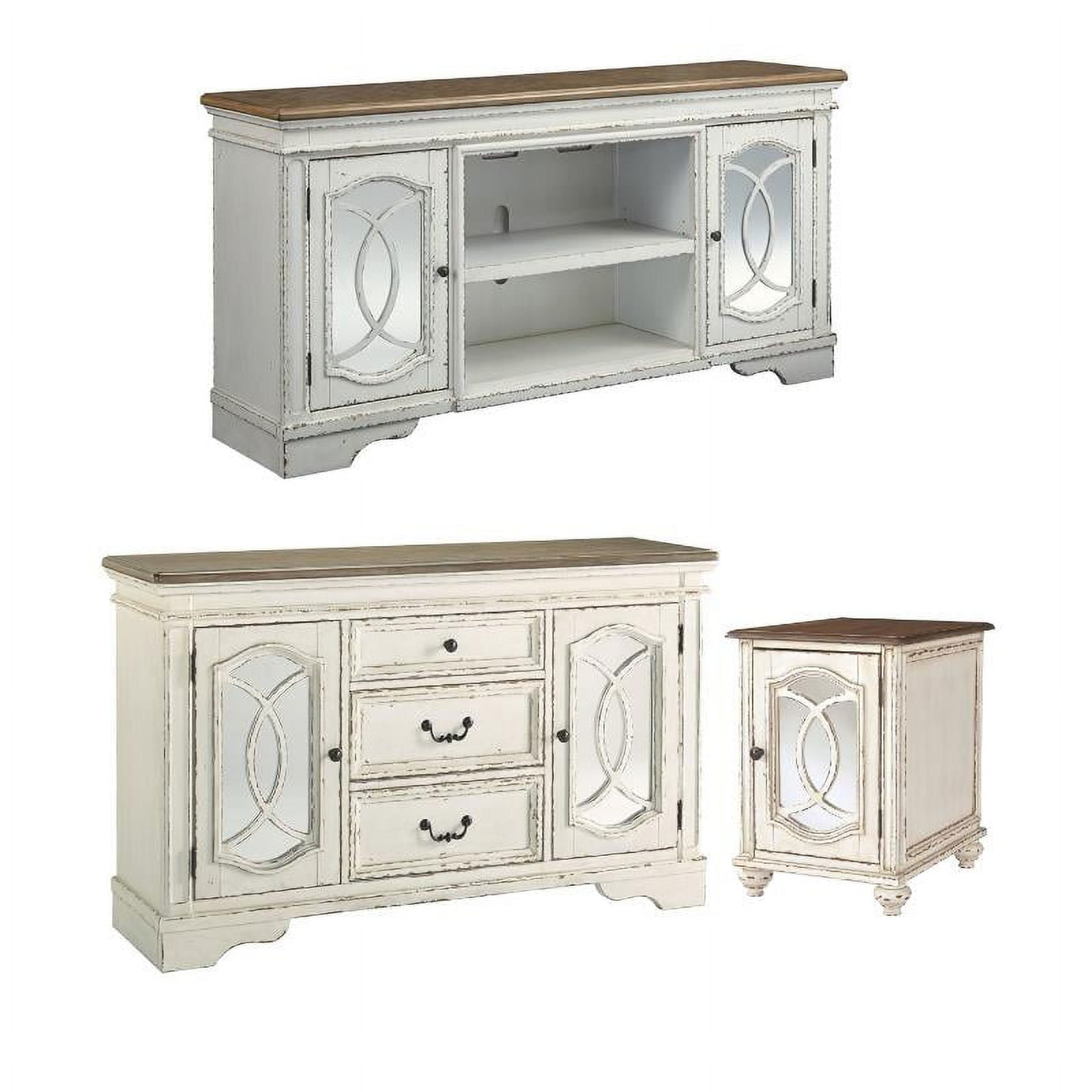 Home Square 3-Piece Set with 74" TV Stand Mirrored Storage End Table ...