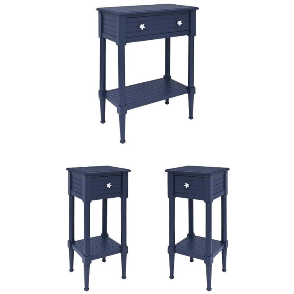 Home Square 3-Piece Set with Accent Table and 2 Side Tables in Navy ...