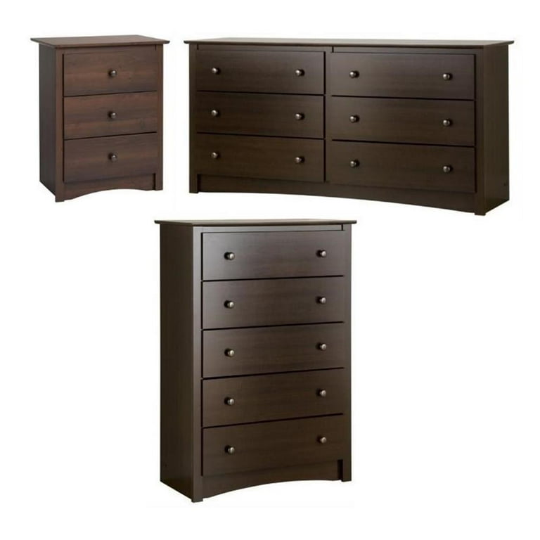 Home Square 3 Piece Set with 5 Drawer Chest 6 Drawer Dresser 3 Drawer Nightstand Walmart