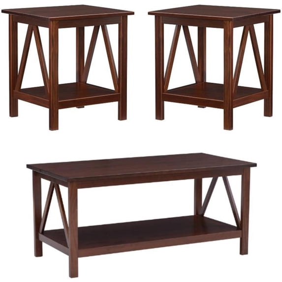 Home Square 3-Piece Set with Coffee Table and 2 End Tables in Brown ...