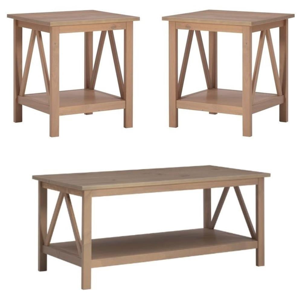 Home Square 3-Piece Set with Coffee Table and 2 End Tables in Driftwood ...