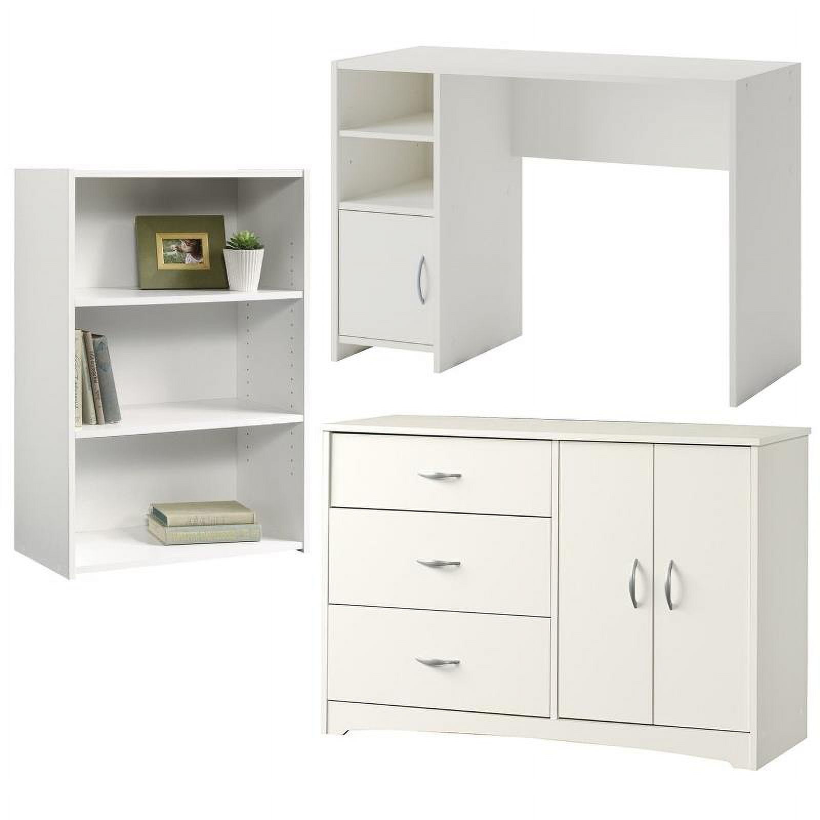 Home Square 3 Piece Set with Computer Desk Bookcase and Bedroom Dresser ...
