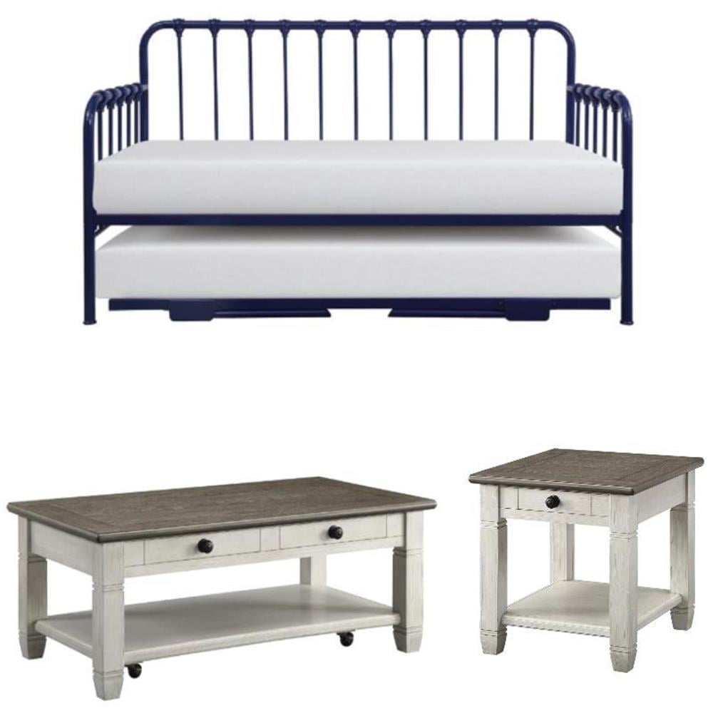 Home Square 3-Piece Set with Daybed in Navy & Coffee Table & End Table ...